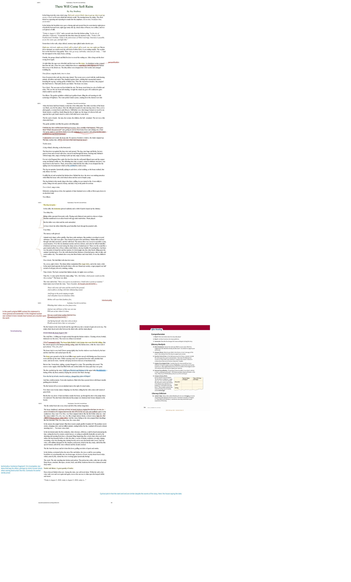 "English Analysis: 'There Will Come Soft Rains' - A Study Guide (ENG202 ...