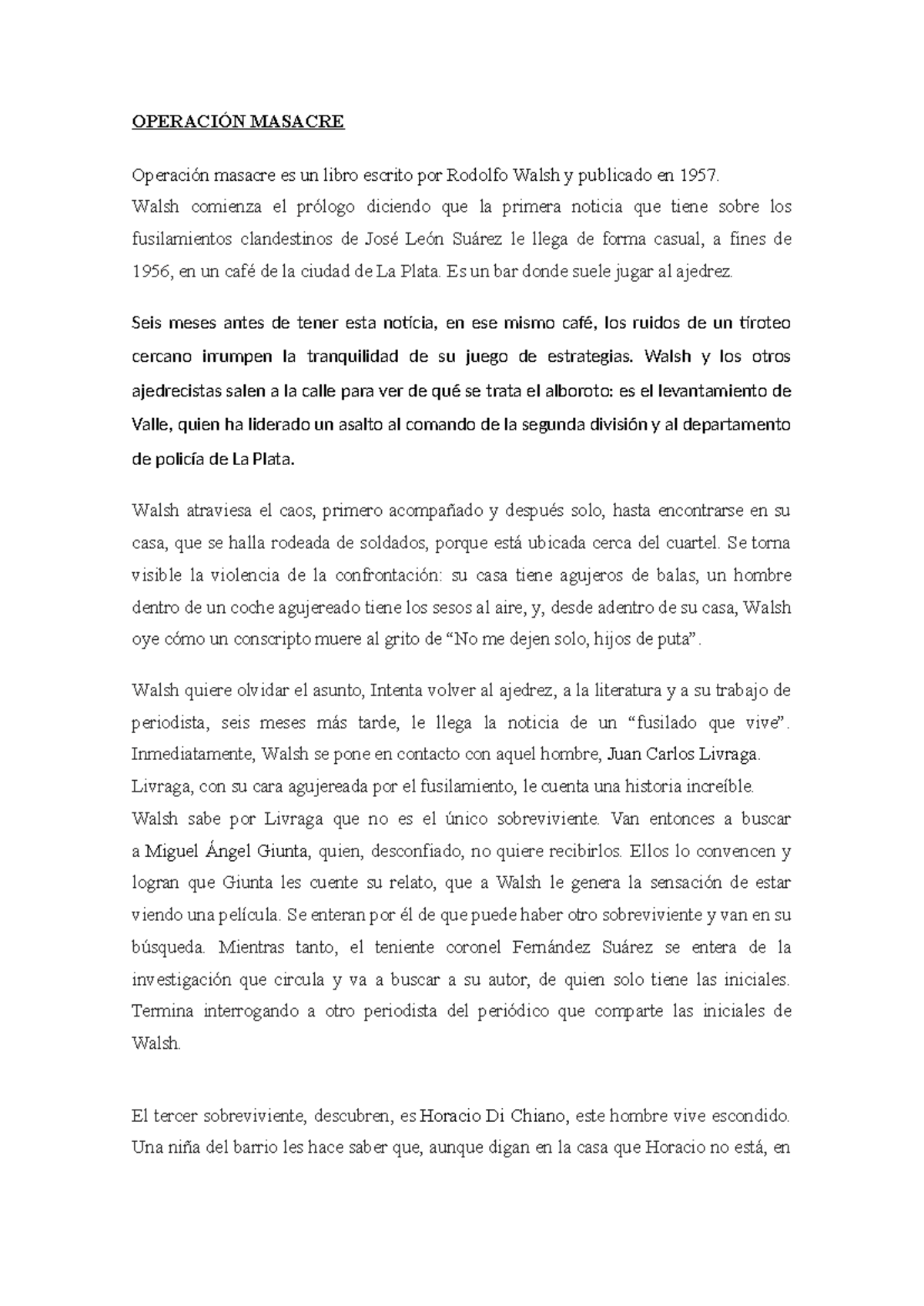 Resumen de "Operación Masacre" de Rodolfo Walsh - Análisis y Contexto ...