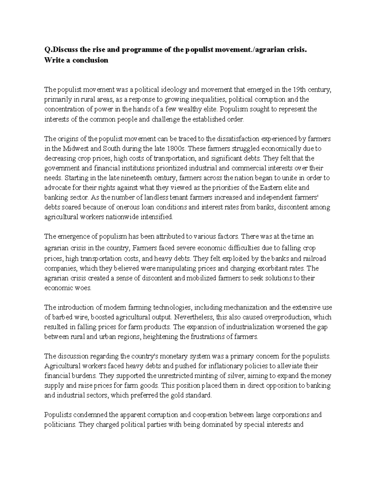 HIST 201: The Rise and Program of the Populist Movement - Studocu