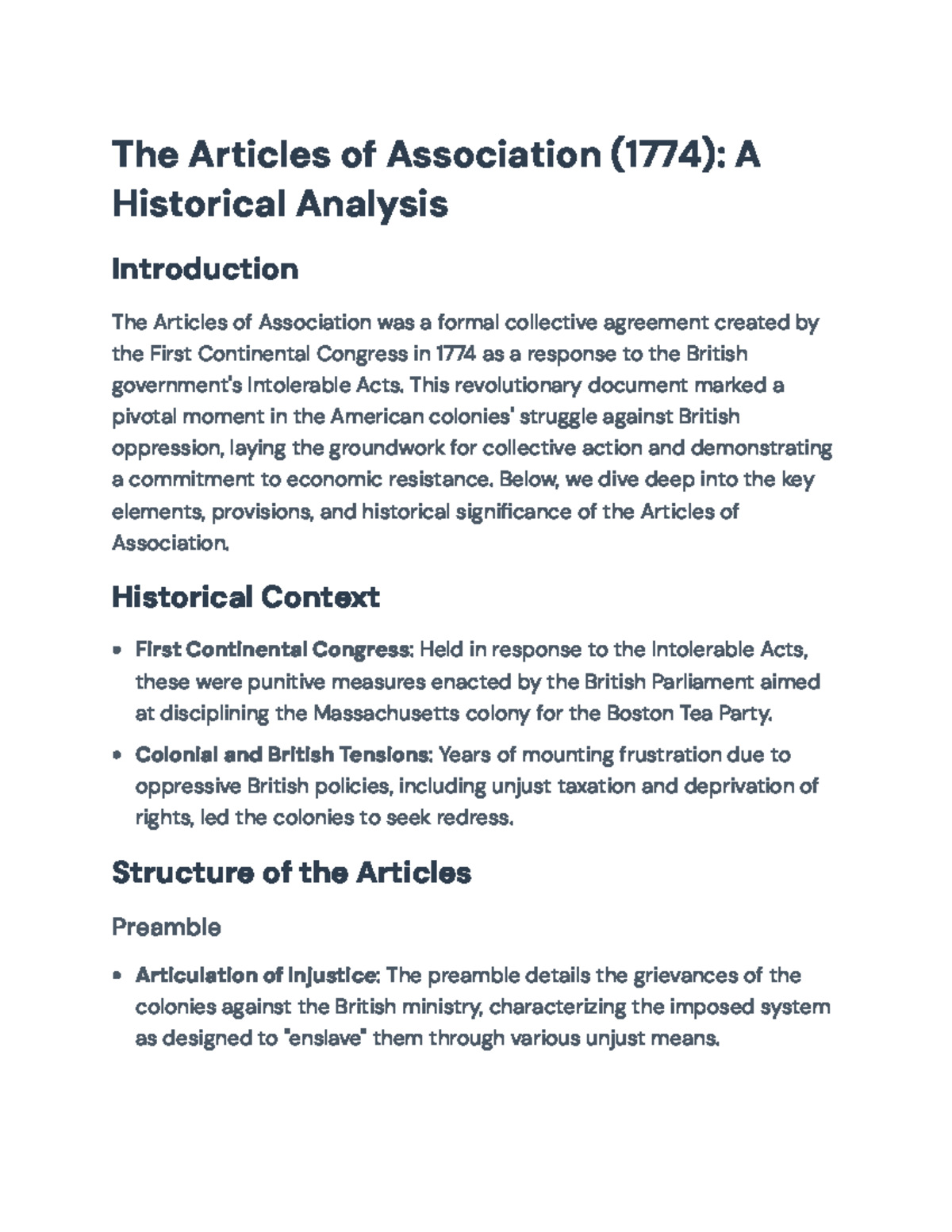 Historical Analysis of The Articles of Association (1774) - The ...