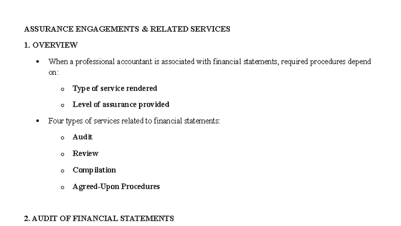 ASSURANCE ENGAGEMENTS & RELATED SERVICES OVERVIEW (ACCT 101) - Studocu