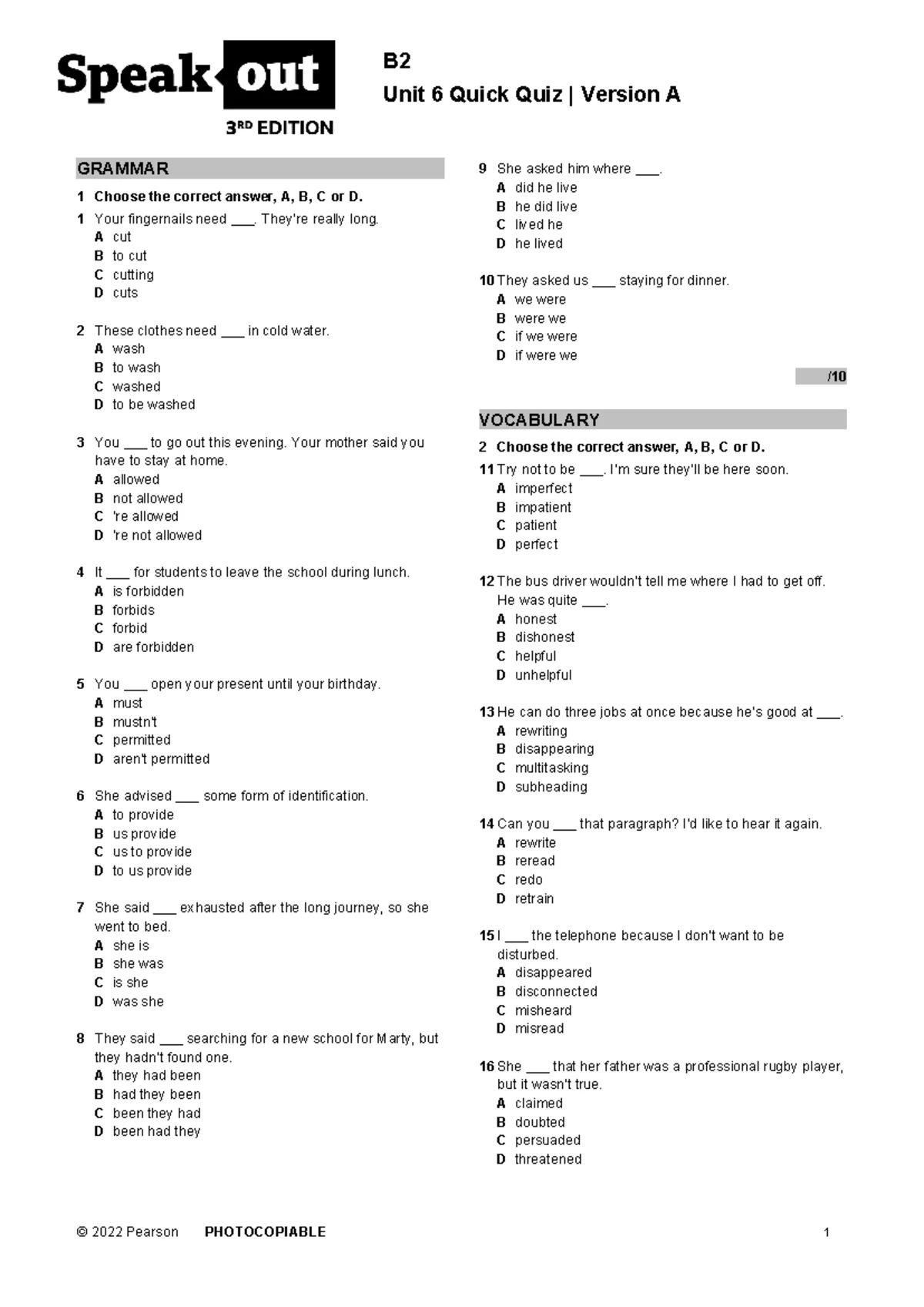 SO3 B2 Unit 6A Quick Quiz - Version A Solutions - Studocu
