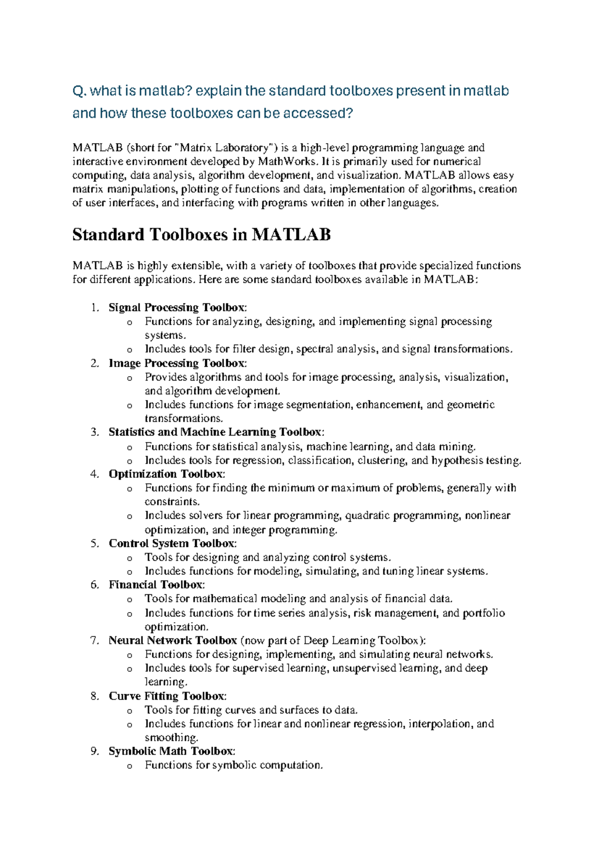 MATLAB Toolboxes Overview and Access Methods - Kfmmg - Studocu