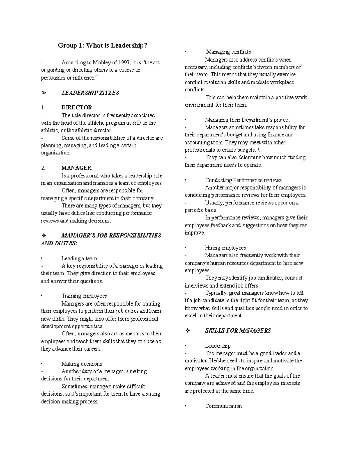 PE4: Leadership Roles and Responsibilities in Sports Management - Studocu