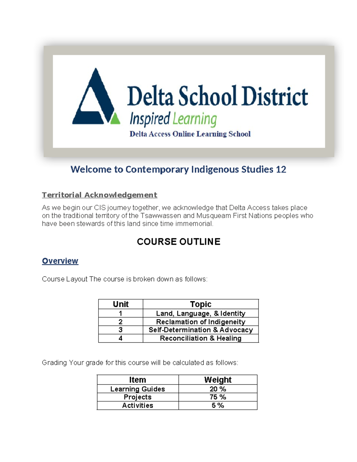 CIS 12 Course Outline: Contemporary Indigenous Studies Overview - Studocu