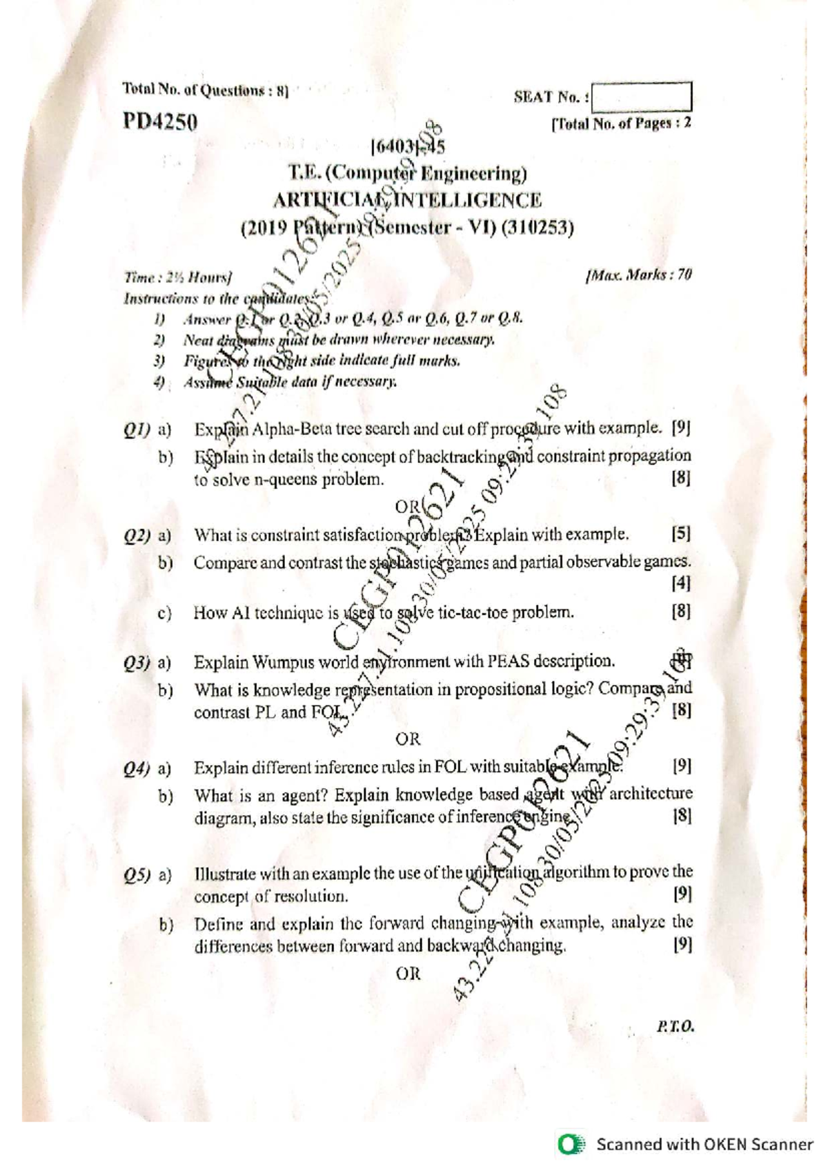 Endsem Exam PD4250: AI (T.E. Computer Engineering) 2019 Pattern - Studocu
