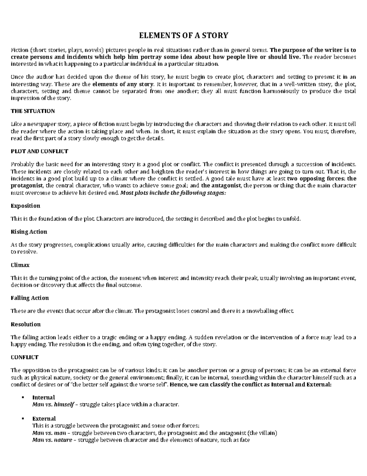 Elements of a Story: Understanding Fiction Techniques - Studocu