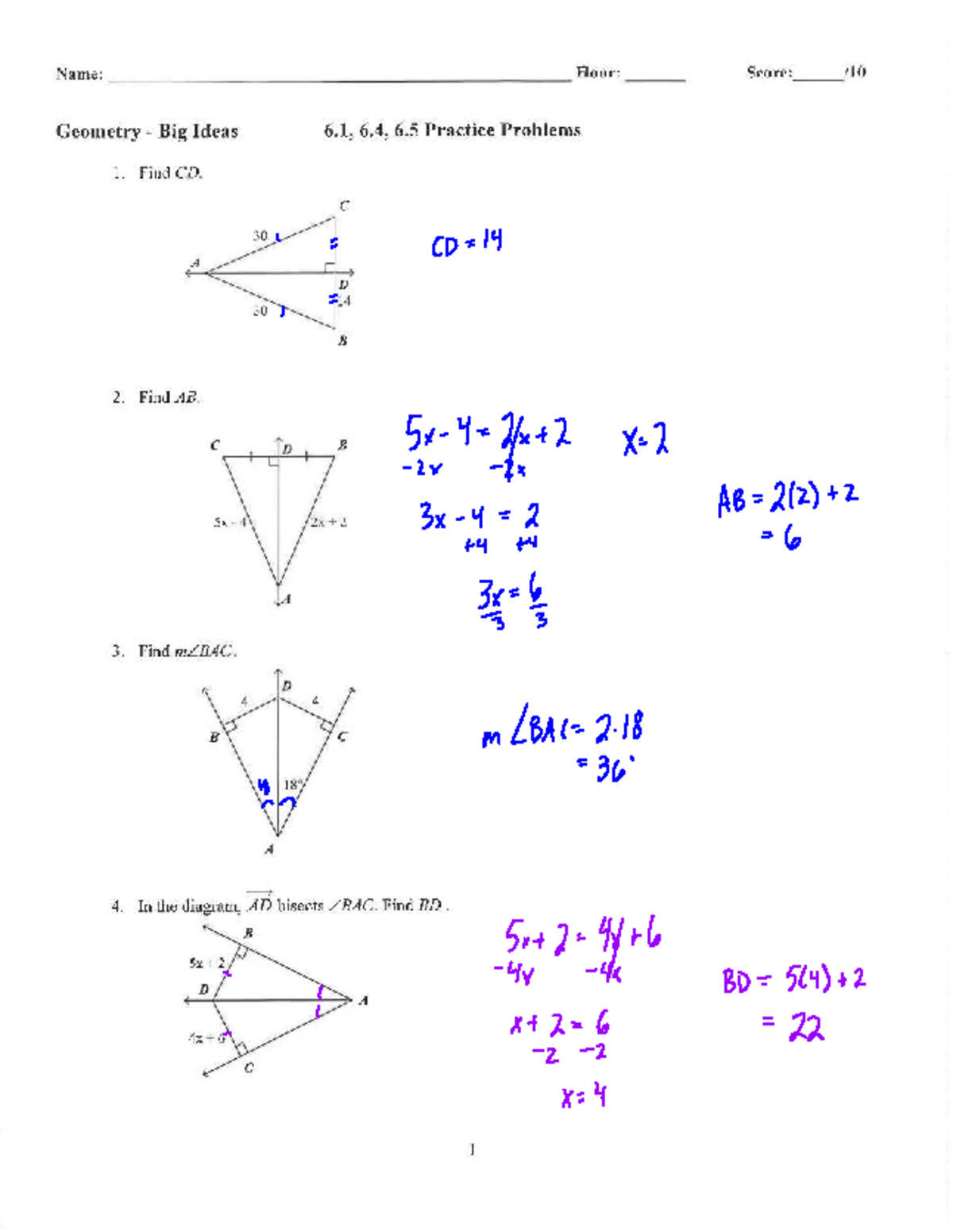 Ch 6 Practice Problems Solutions: Geometry Big Ideas 6.1, 6.4, 6.5 - Studocu