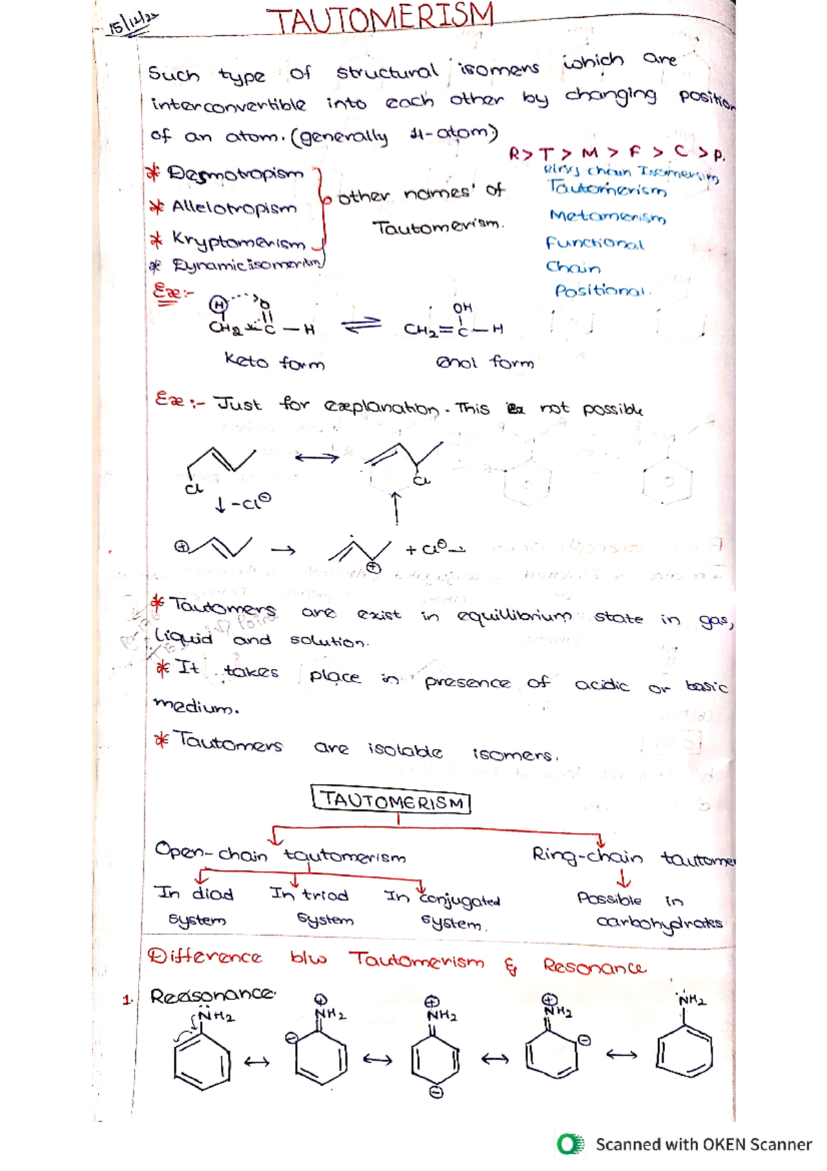 Tautomerism Notes - Understanding Tautomeric Structures and Equilibria ...