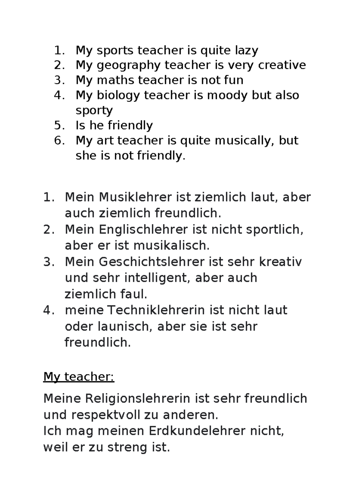 German Homework - Teacher Descriptions and Traits - Studocu