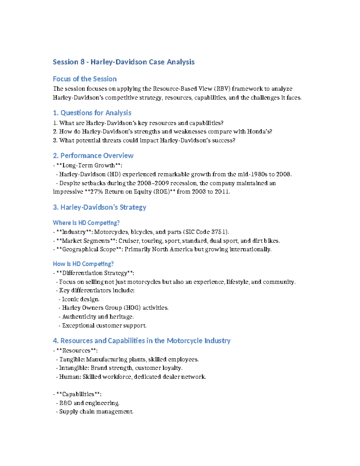 Session 8 Harley-Davidson Case Study - Session 8 - Harley-Davidson Case ...