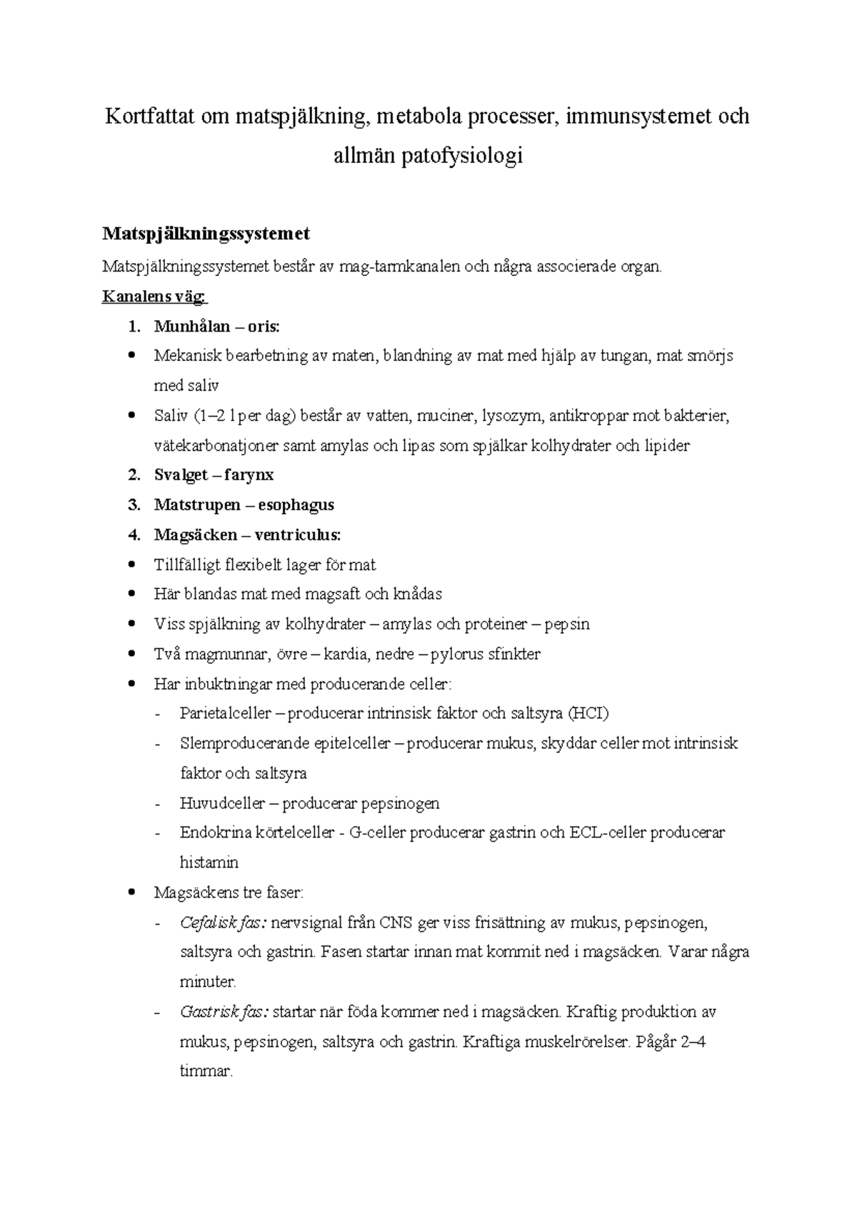 Matspjälkning och Metabola Processer - Översikt av Systemet och ...