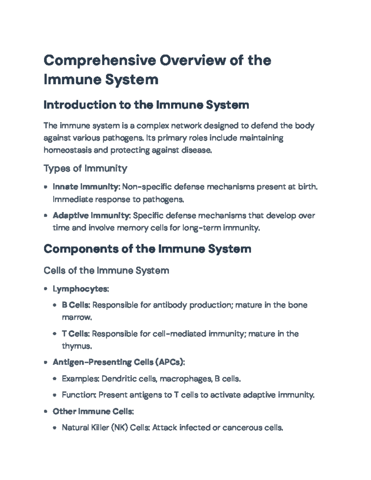 Comprehensive Overview of the Immune System (BIOL101 Lecture Notes ...