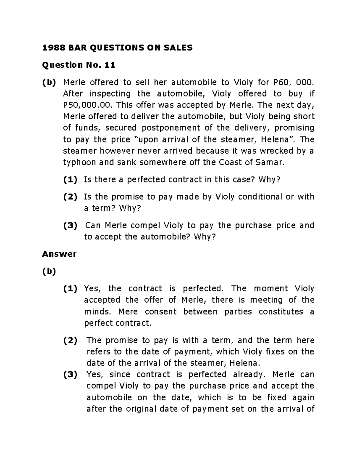 1988 BAR Sales Questions with MCQ Answers and Explanations - Studocu