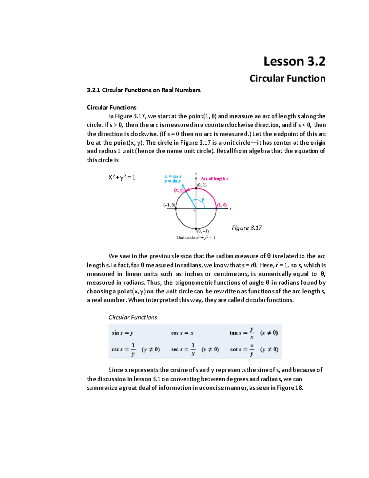 Week 012 Circular Function - Lesson 3. Circular Function 3.2 Circular Functions on Real Numbers ...