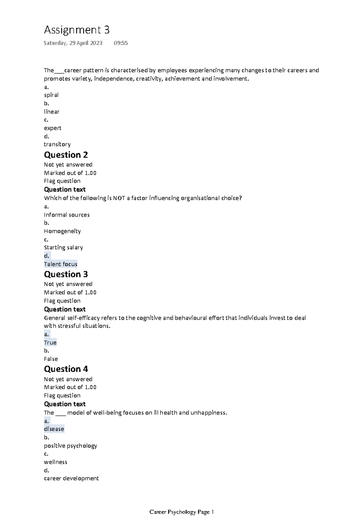 Assignment 3 career psychology - The___career pattern is characterised ...