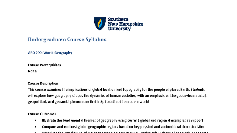 GEO 200 World Geography Course Syllabus and Requirements - Studocu