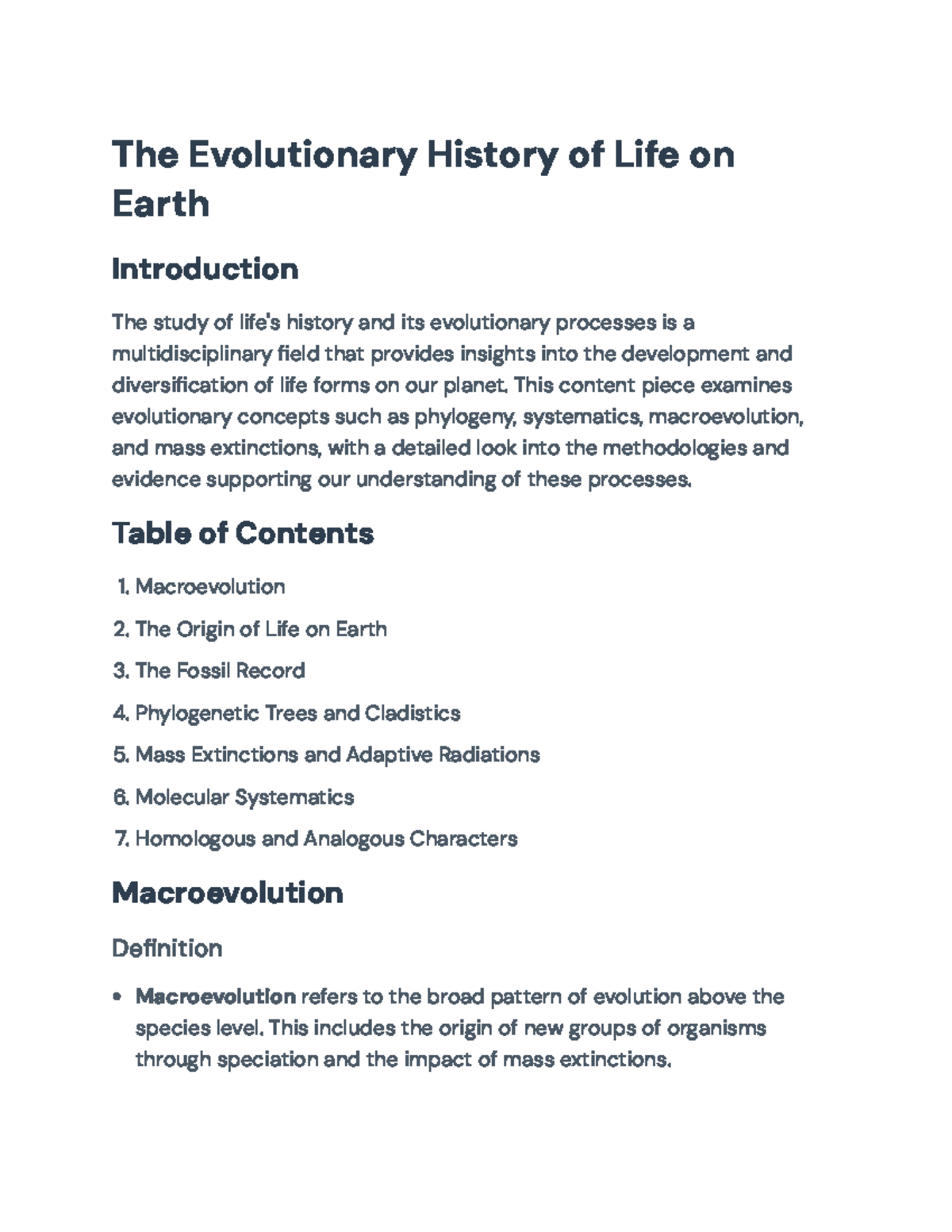 Evolutionary History of Life on Earth: Concepts & Methodologies - The ...