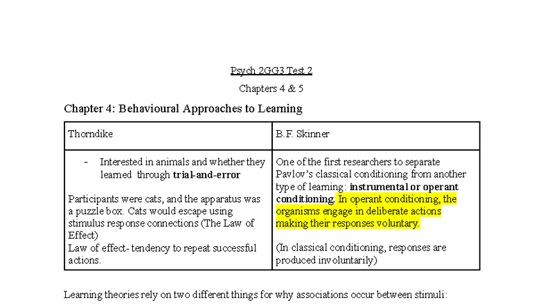 Psych 2GG3 Test 2 Notes: Behavioural Learning Theories & Pedagogy - Studocu