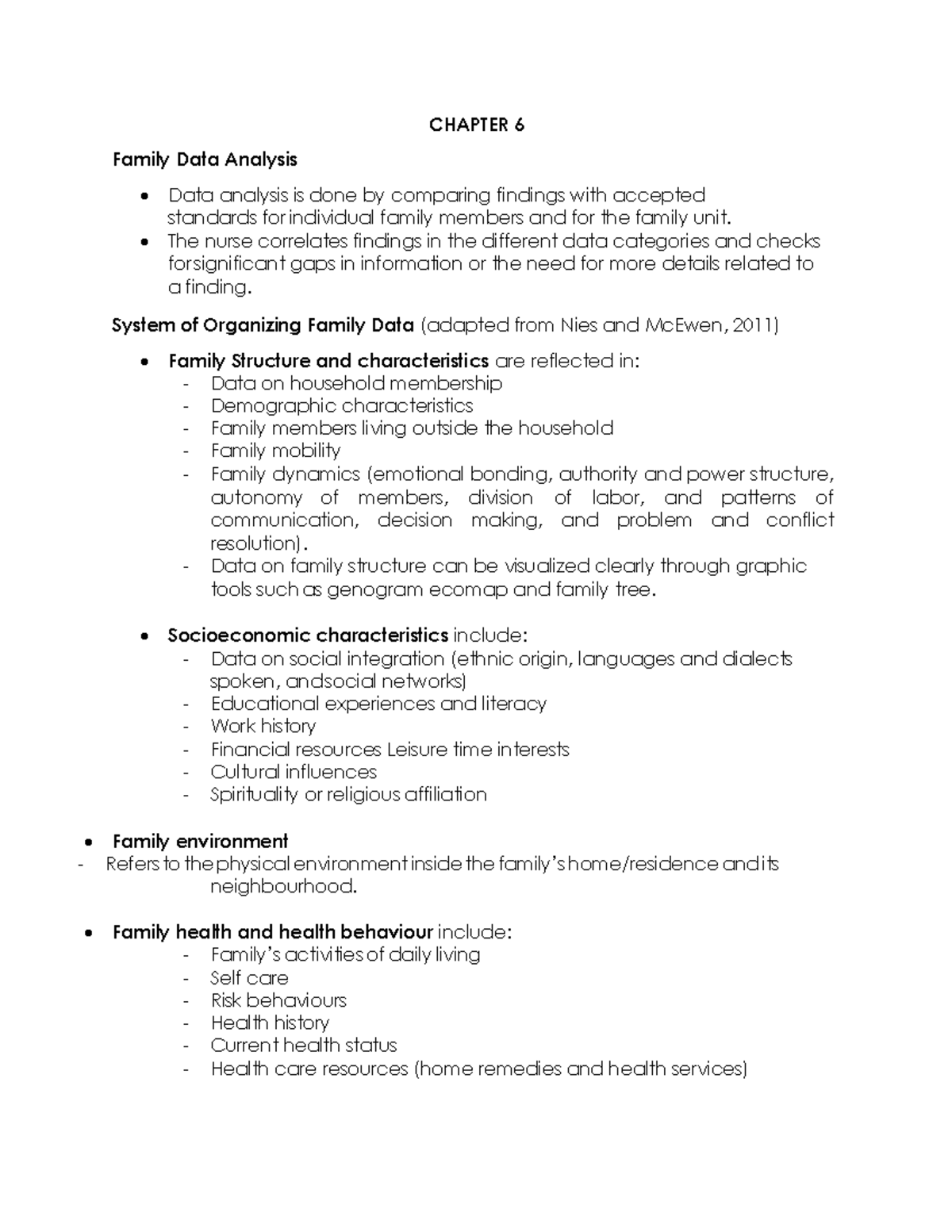 Family Data Analysis - The nurse correlates findings in the different ...