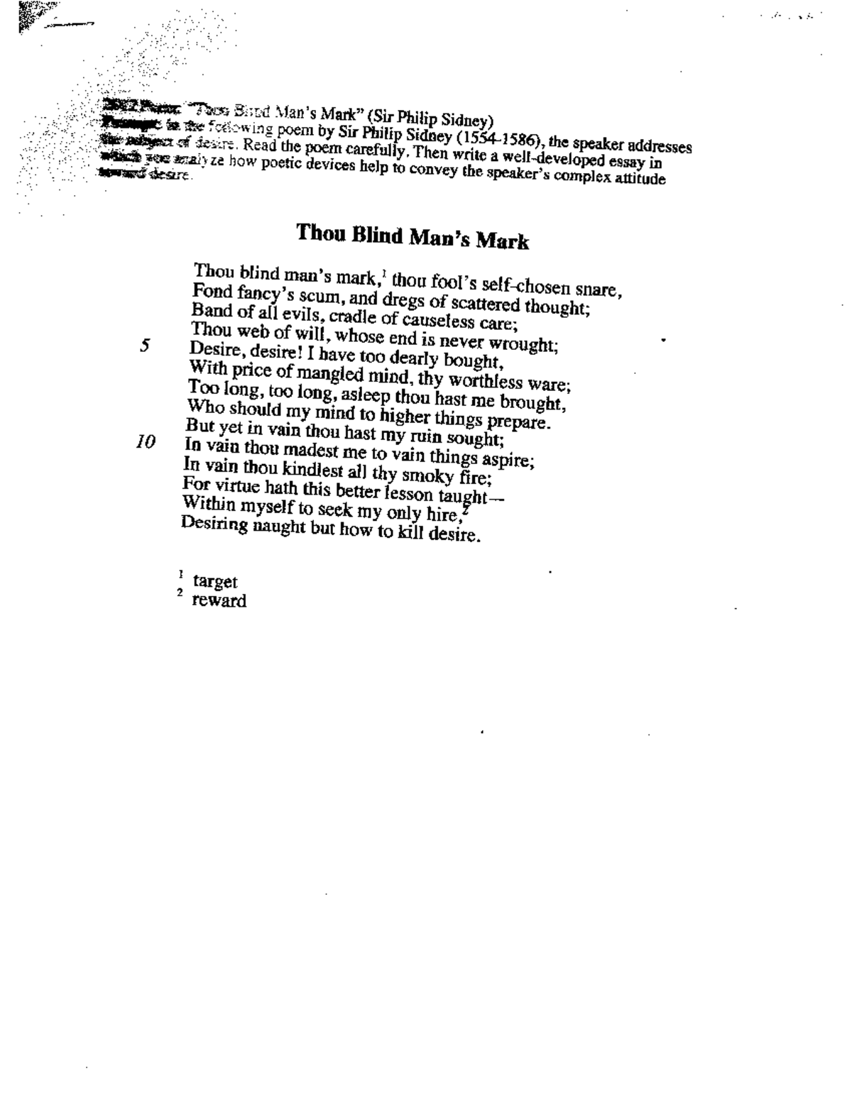 ENGLISH LITERATURE AND COMPOSITION: Sir Philip Sidney's "Thou Blind ...