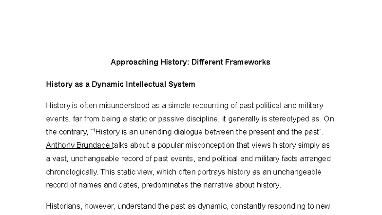 Different Frameworks in History: A Dynamic Approach to Understanding ...