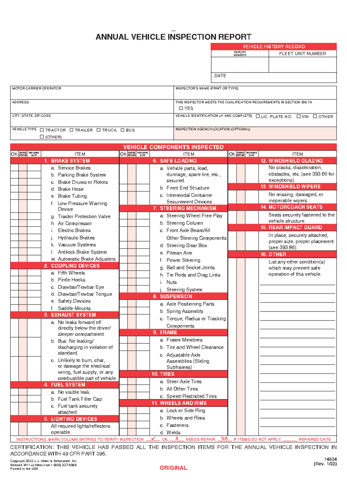 Annual vehicle inspection report - ANNUAL VEHICLE INSPECTION REPORT ...
