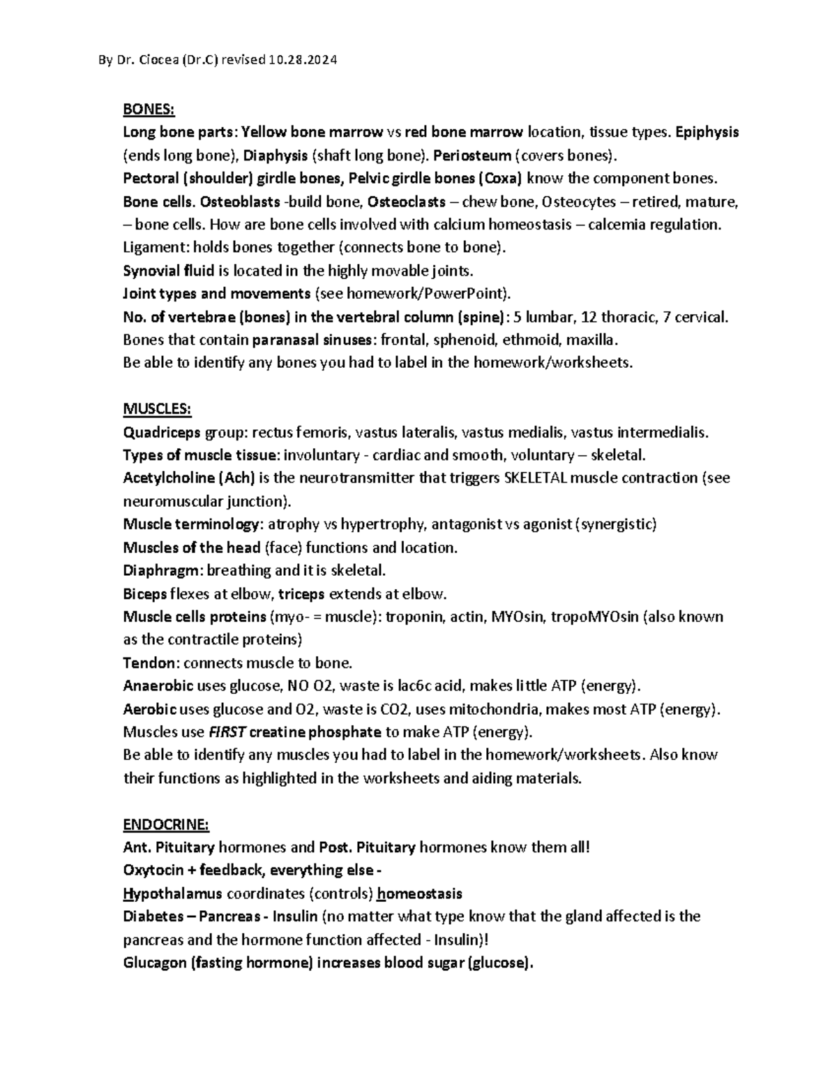 BIO-117 Focused Important Exam 2 study guide lectures 5 to 8 - BONES ...