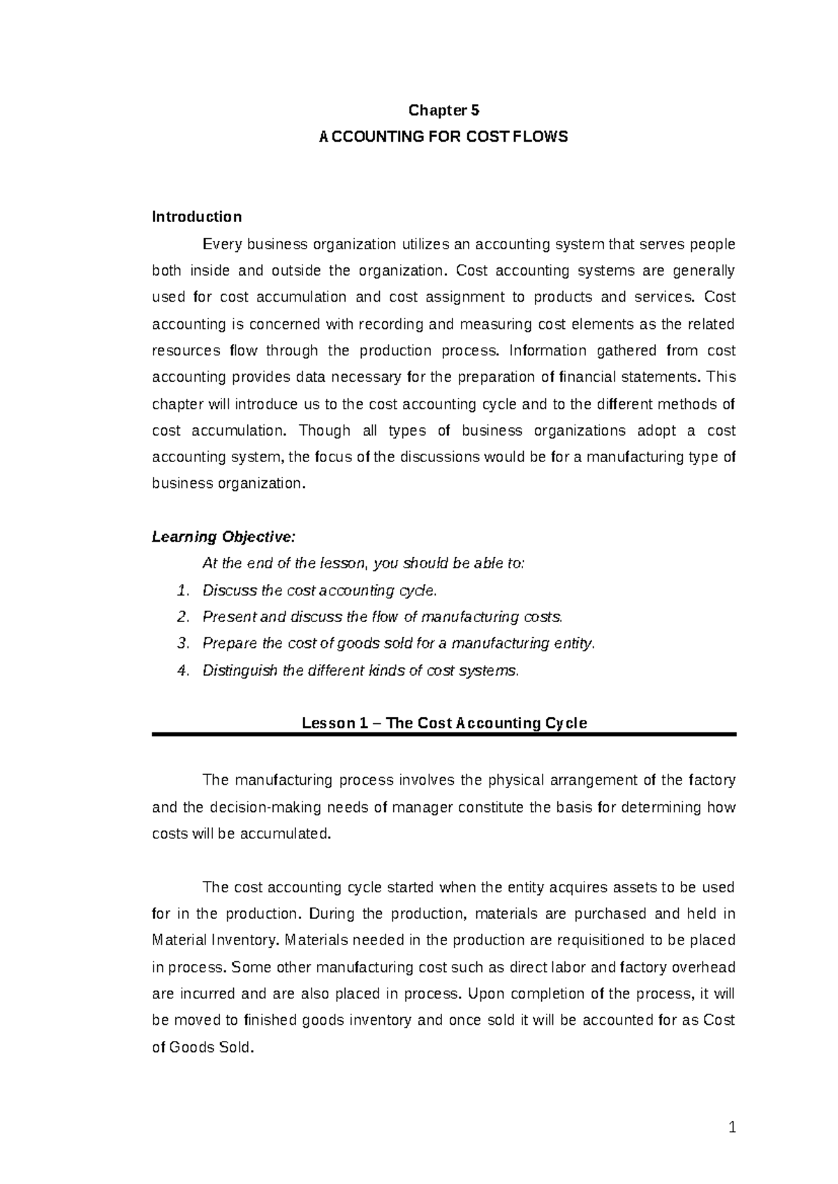 Chapter 5: Accounting for Cost Flows in Manufacturing - Studocu