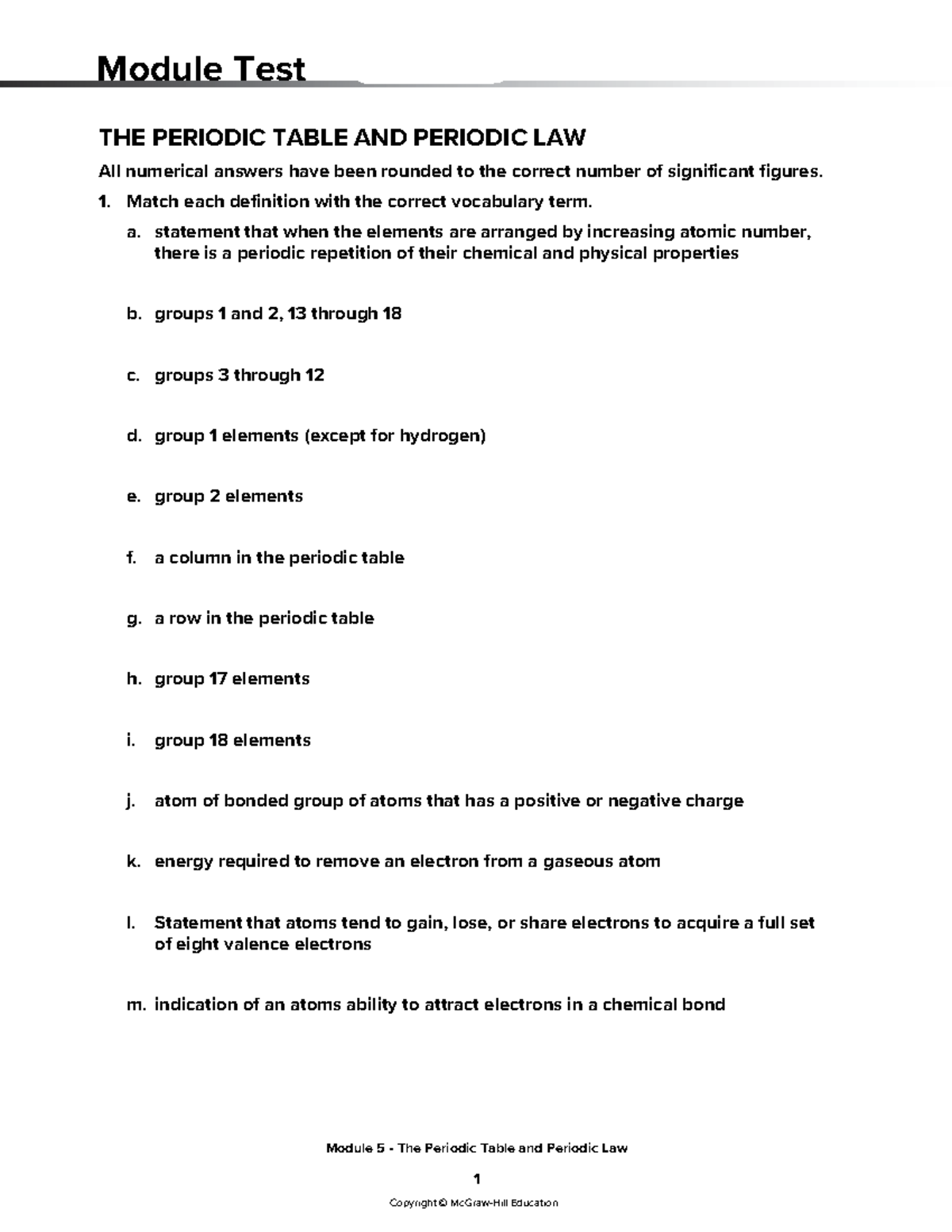 Module Test(adjusted) The Periodic Table and Periodic Law - Module 5 ...