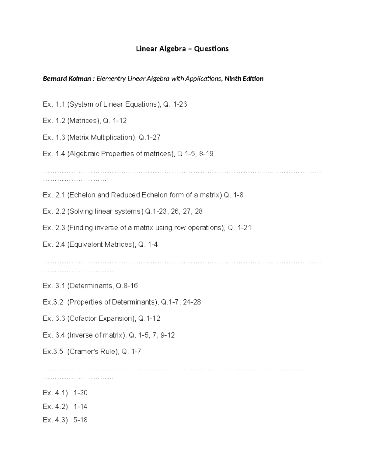 Linear Algebra Questions (MATH 101): Exercises & Concepts Overview ...