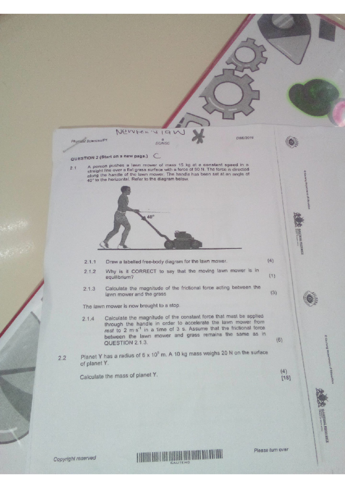 Physics Grade 11 Practice Questions: Newton's Laws and Forces - Studocu