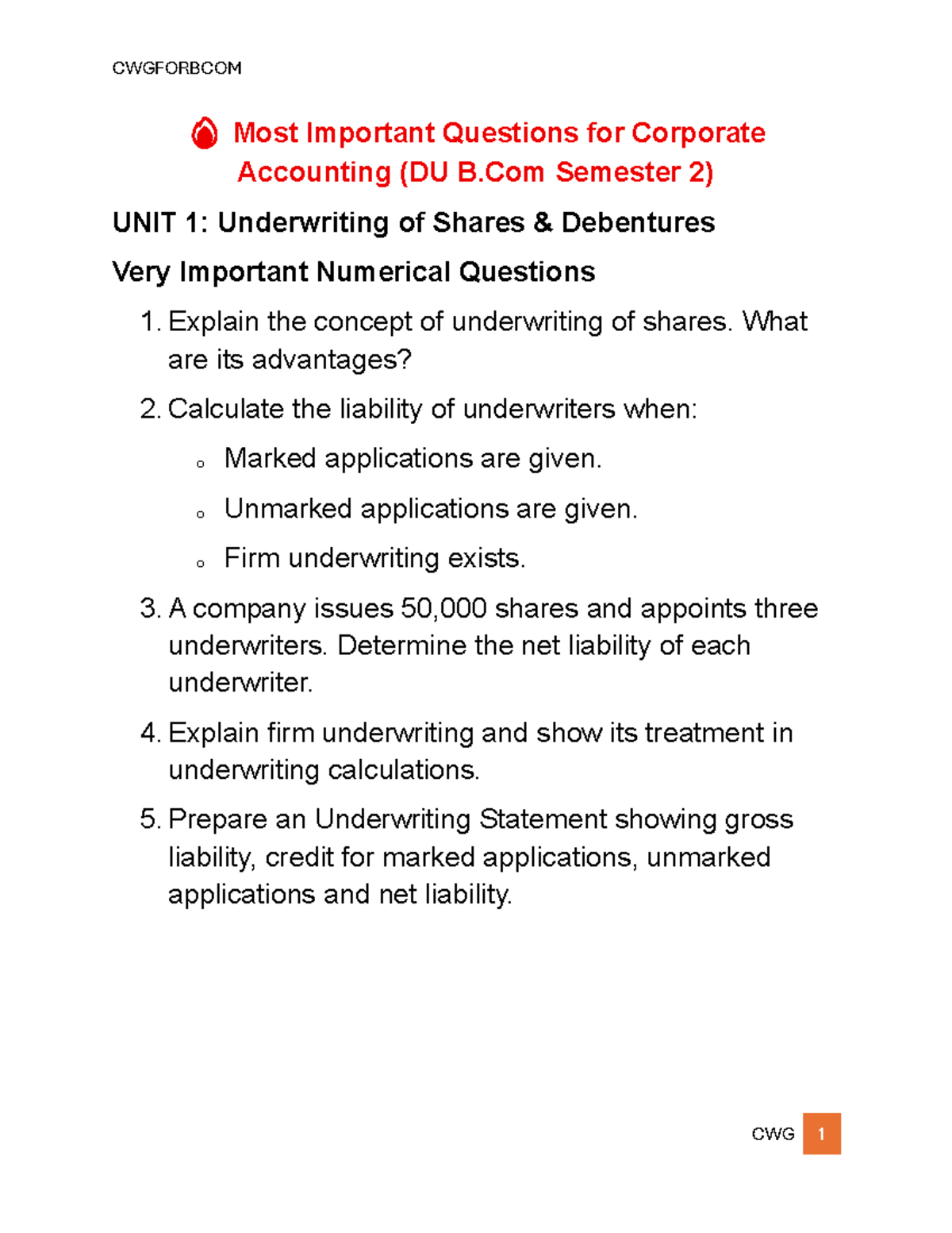 CWGFORBCOM Essential Questions for Corporate Accounting (Sem 2) - Studocu