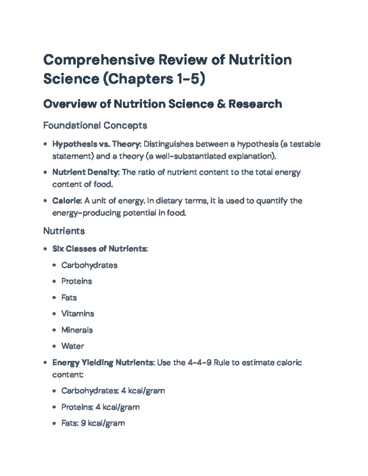 Comprehensive Review of Nutrition Science (Chapters 1-5 Overview) - Studocu