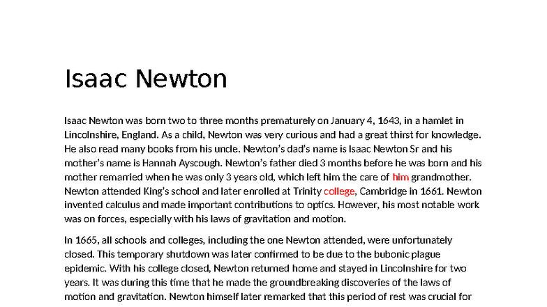 Isaac Newton: A Historical Figure in Science and Mathematics - Studocu