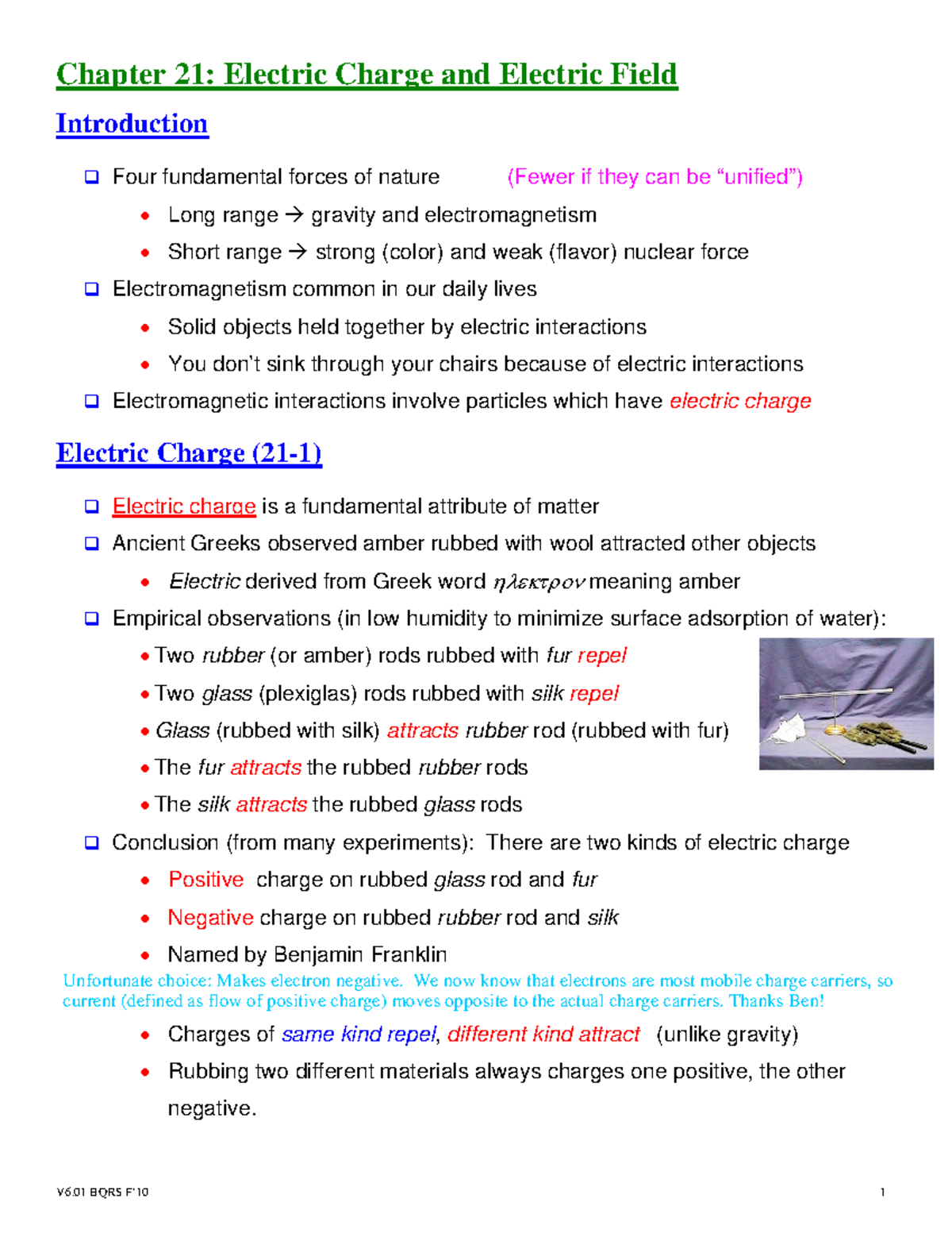 Lecture Notes for PHYS 101: Chapter 21 - Electric Charge & Field - Studocu