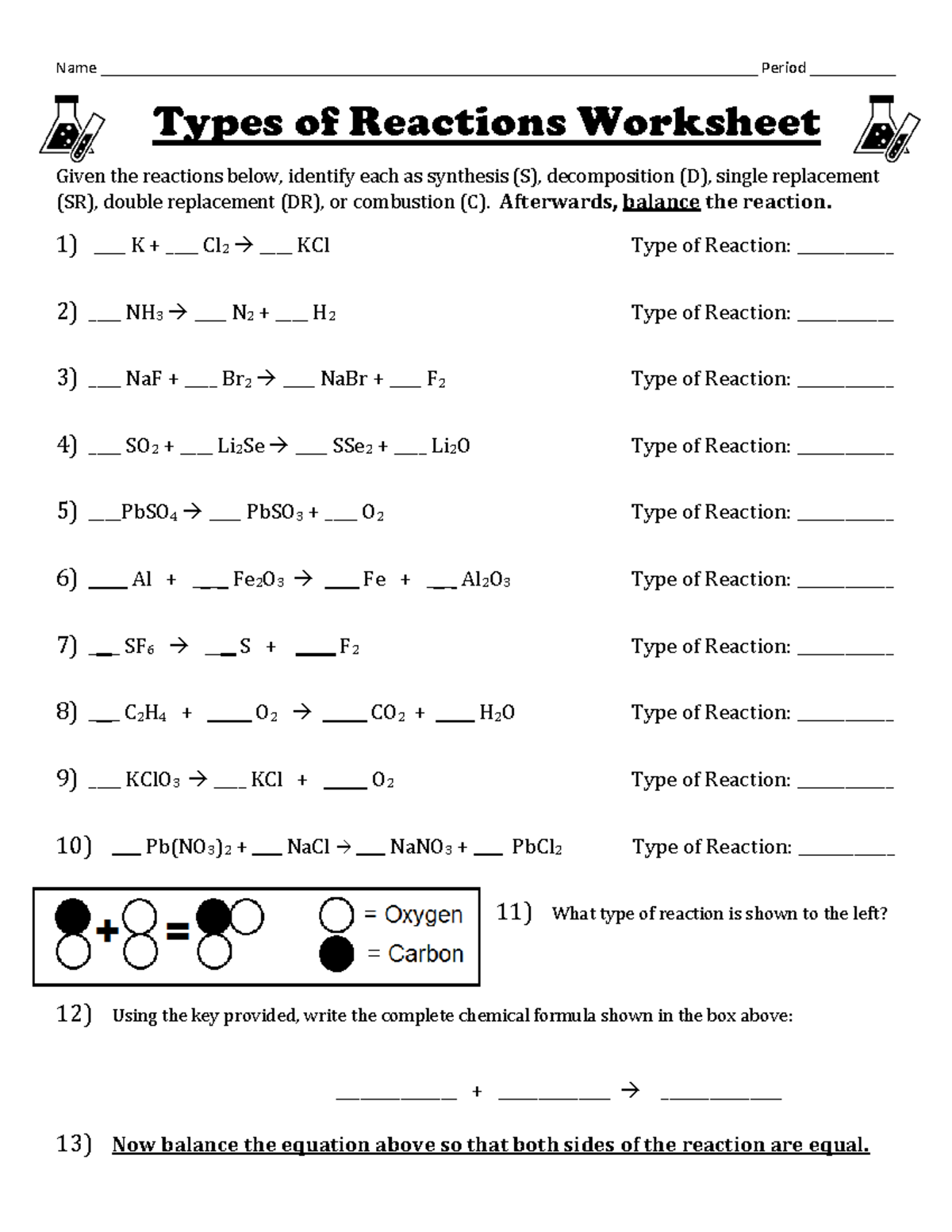 Balancing Chemical Reactions Worksheet 1 Answer Key