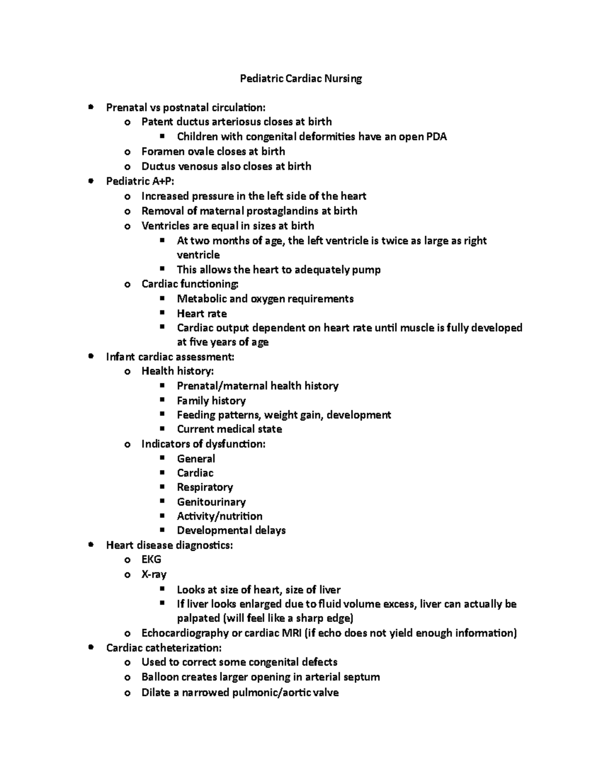 Pediatric Nursing Cardiac Lecture Notes (NUR 301) - Studocu