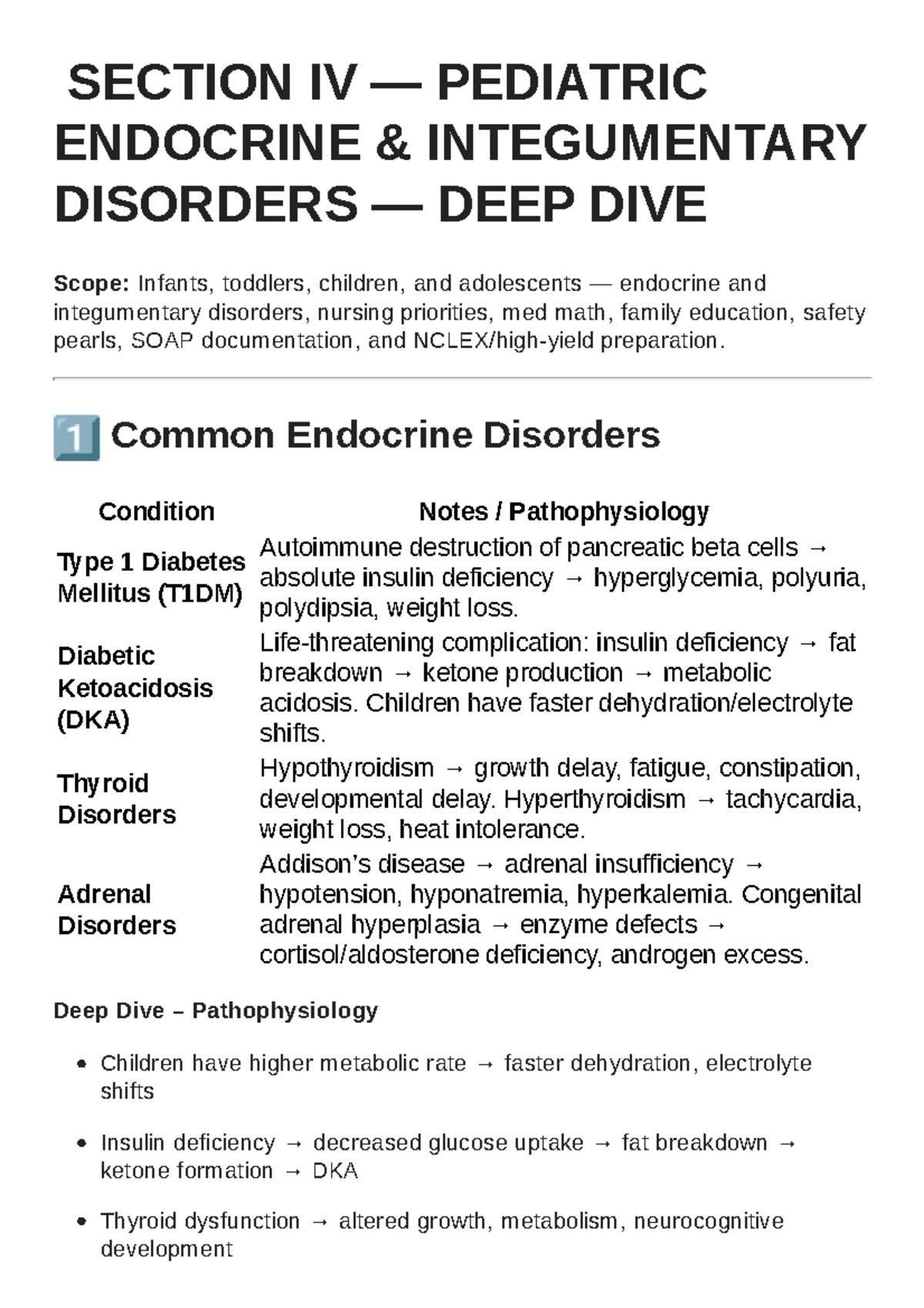 PEDS5 - Pediatric Endocrine & Integumentary Disorders Overview - Studocu