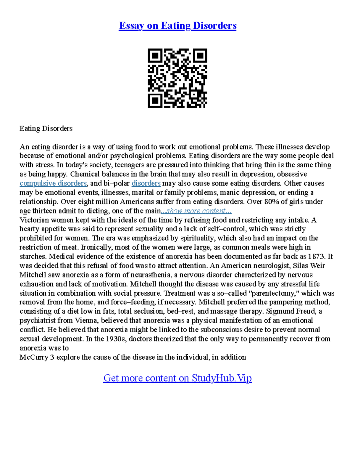 Essays On Eating Disorders - Essay on Eating Disorders Eating Disorders ...
