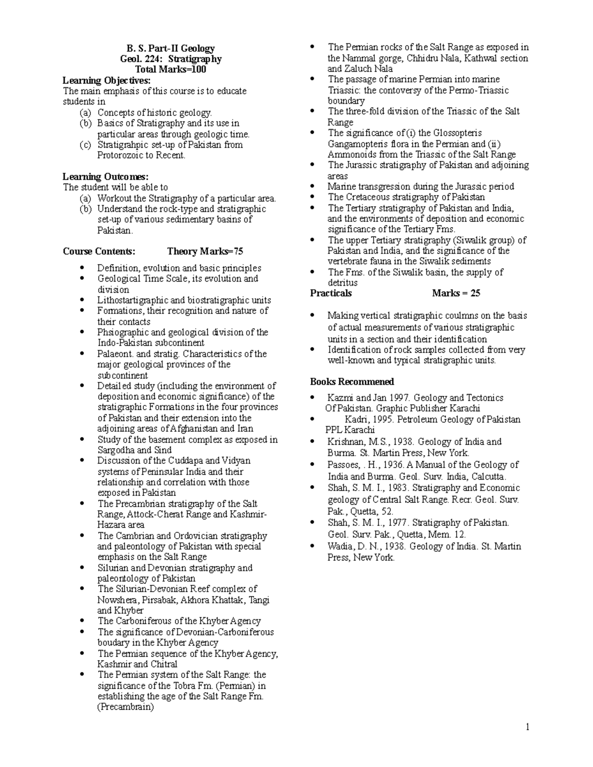 BS-Geology Geol. 224: Comprehensive Stratigraphy Course Outline - Studocu