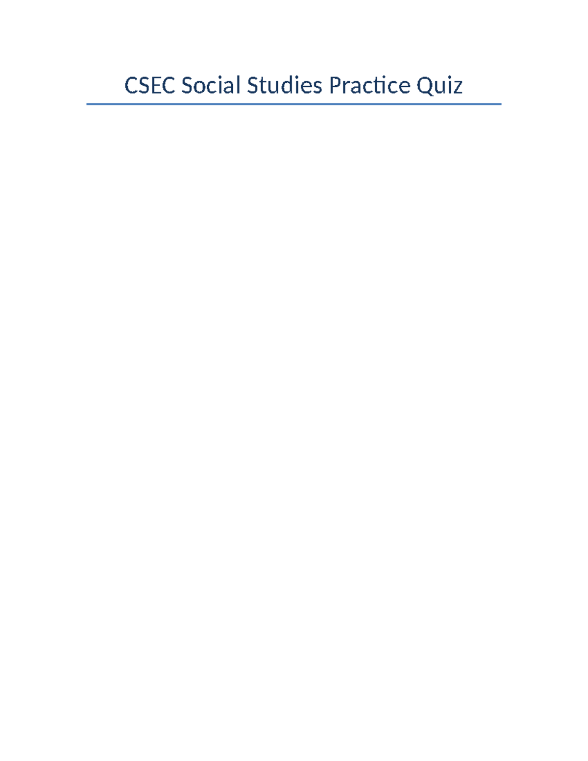 CSEC Social Studies Practice Quiz: Family & Integration Themes - Studocu