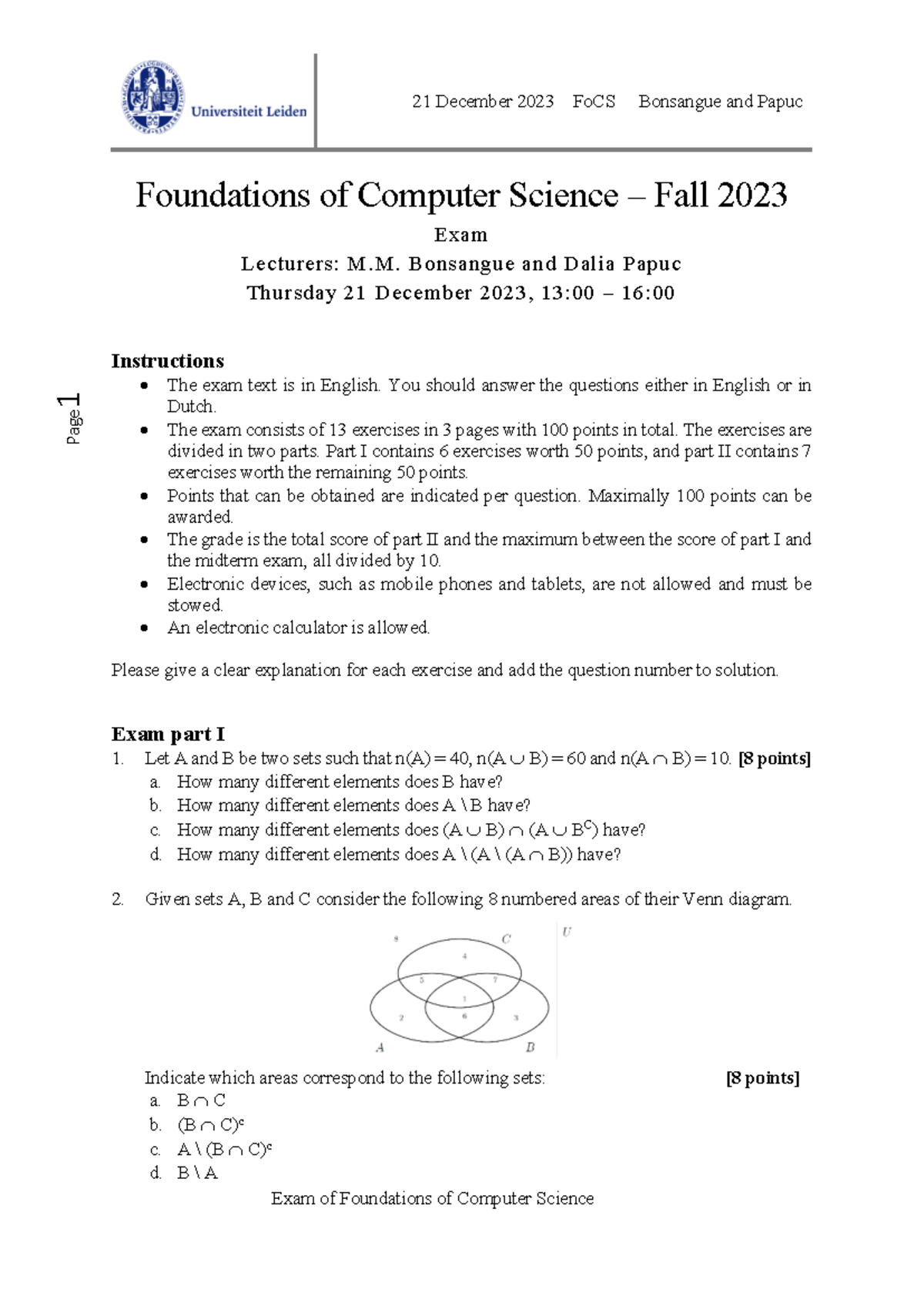 FoCS 2023 Final Exam: Foundations of Computer Science - 21 Dec 2023 ...