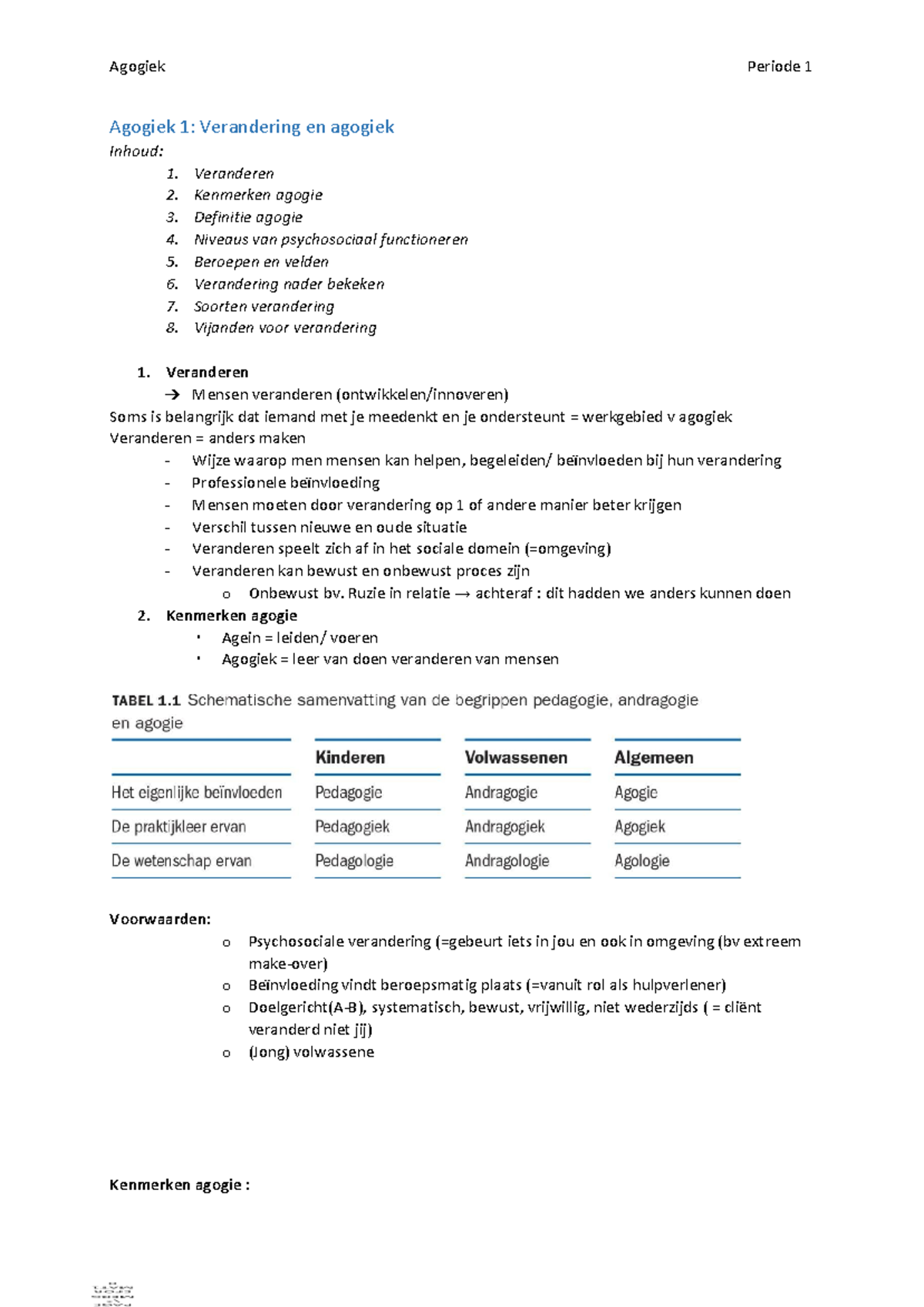 Agogiek 1-5 Week 4 - Verandering en Psychosociale Procesanalyse ...