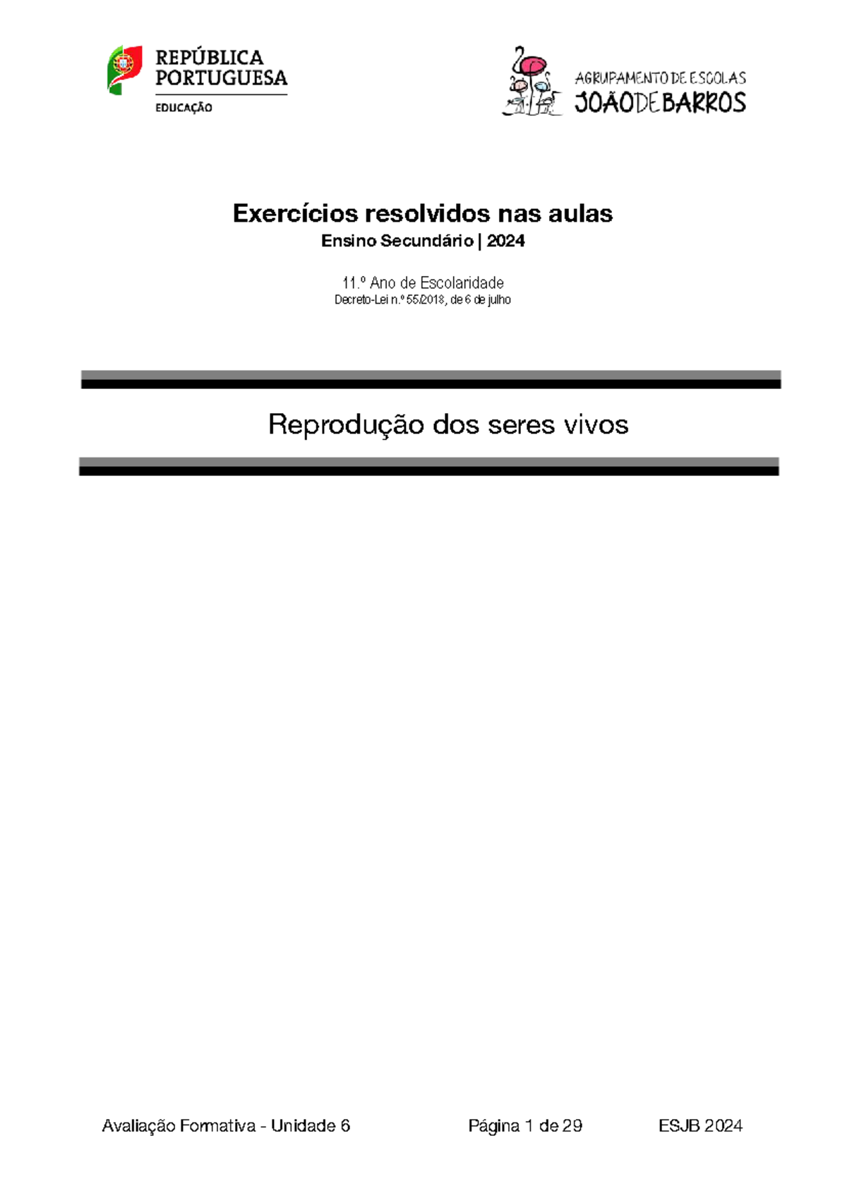 Corre o De Exerc cios Unidade 6 Reprodu o Dos Seres Vivos Ensino