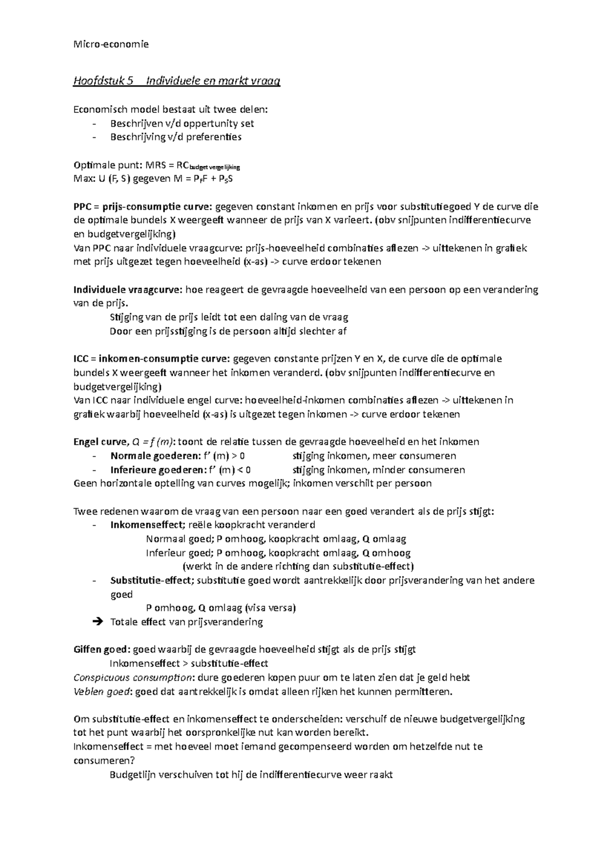 Hoofdstuk 5: Individuele en Markt Vraag in Economische Modellen ...