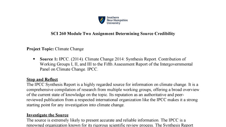 SCI 260 Module 2 Assignment: Evaluating Credibility of Climate Sources ...