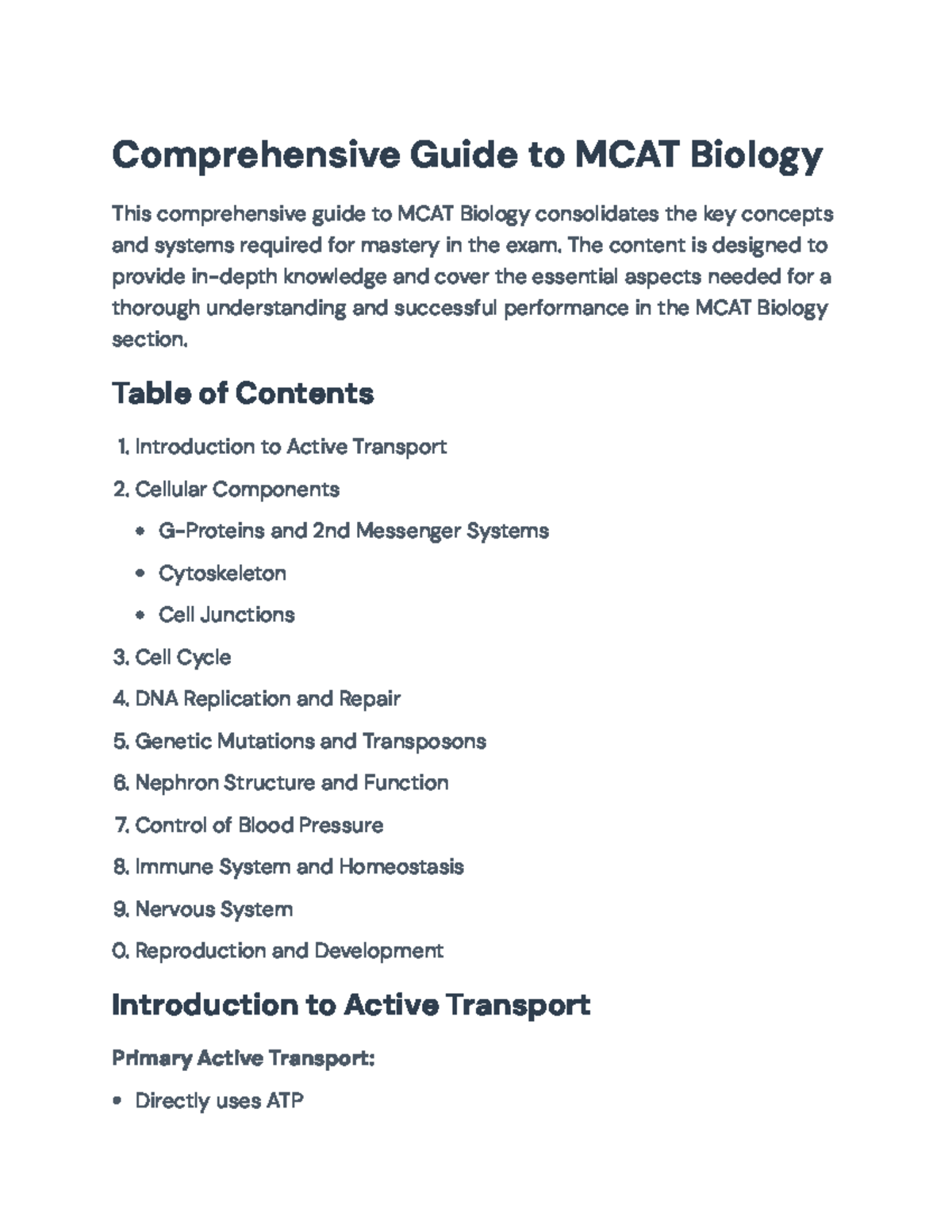 Comprehensive MCAT Biology Study Guide: Key Concepts and Systems ...