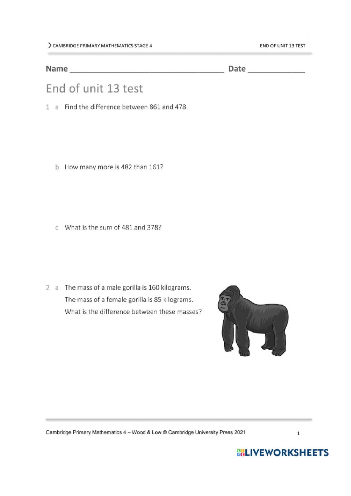 End of Unit 13 Test - Cambridge Primary Math Stage 4 - Studocu