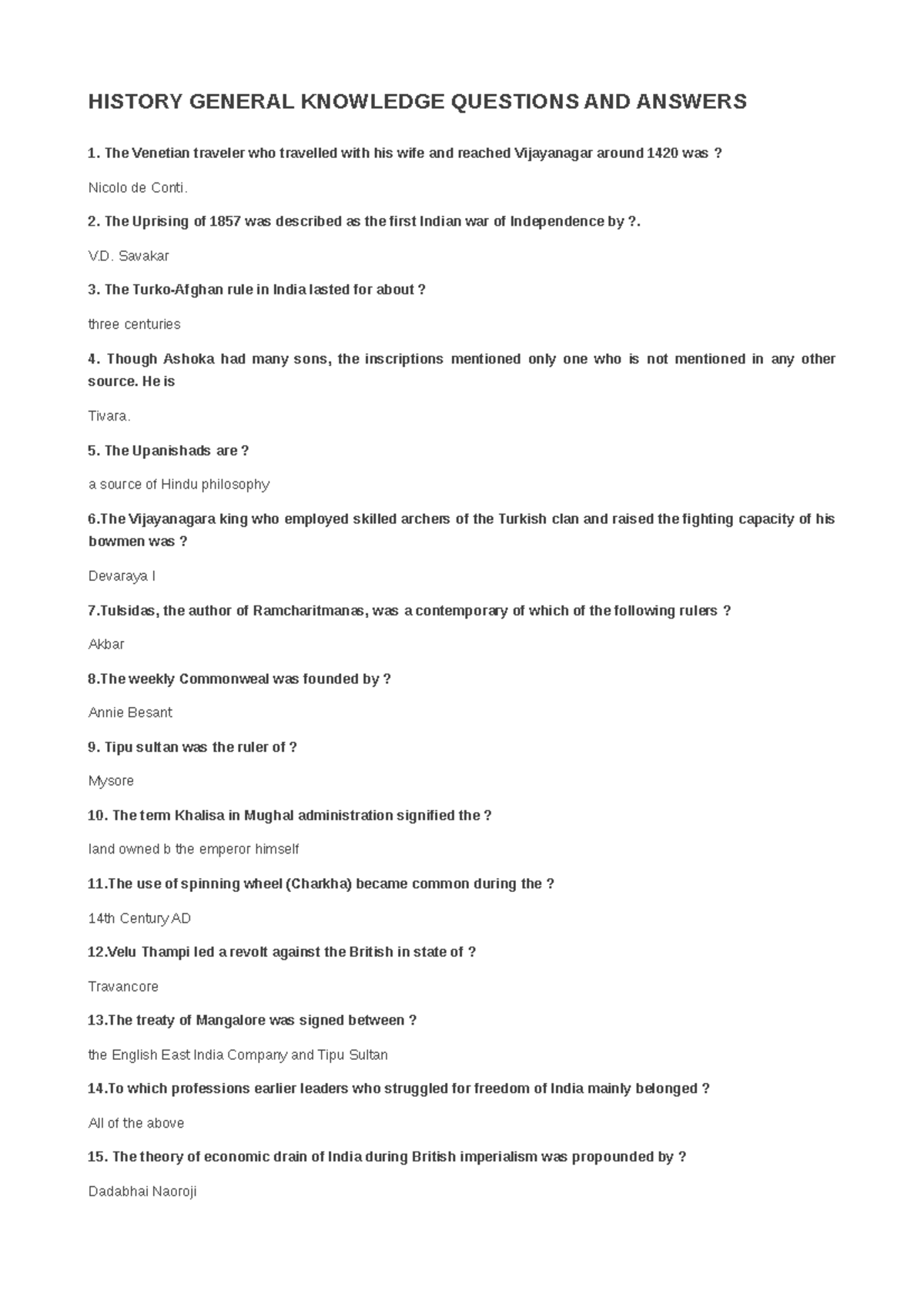 HISTORY 101: GENERAL KNOWLEDGE Q&A CHEAT SHEET - Studocu